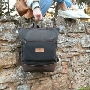 Vegan Waxed Canvas Backpack/brown Vegan Leather Backpack/business ...