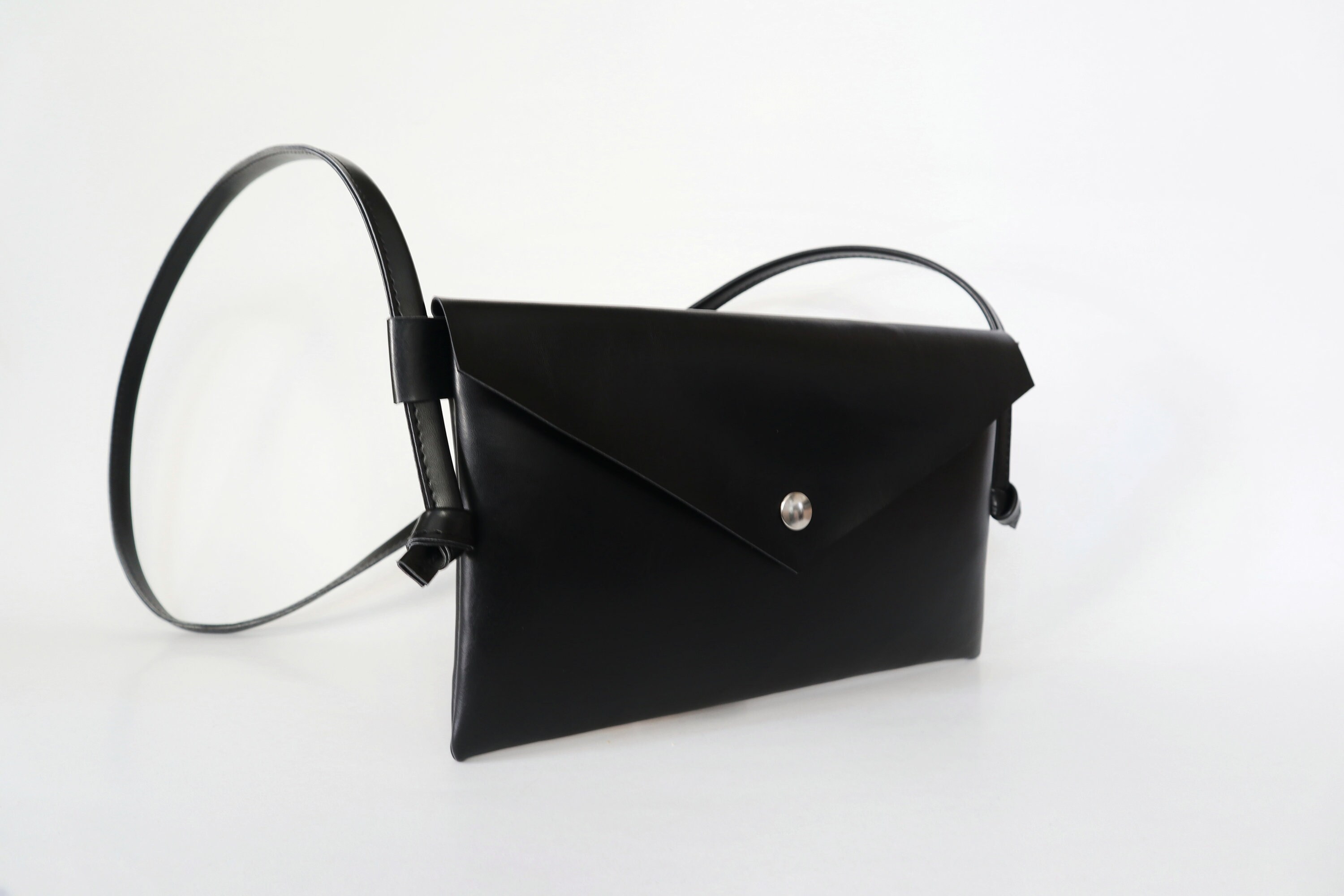 Black Leather Envelope, Convertible Bag, Vegan Leather Clutch ...