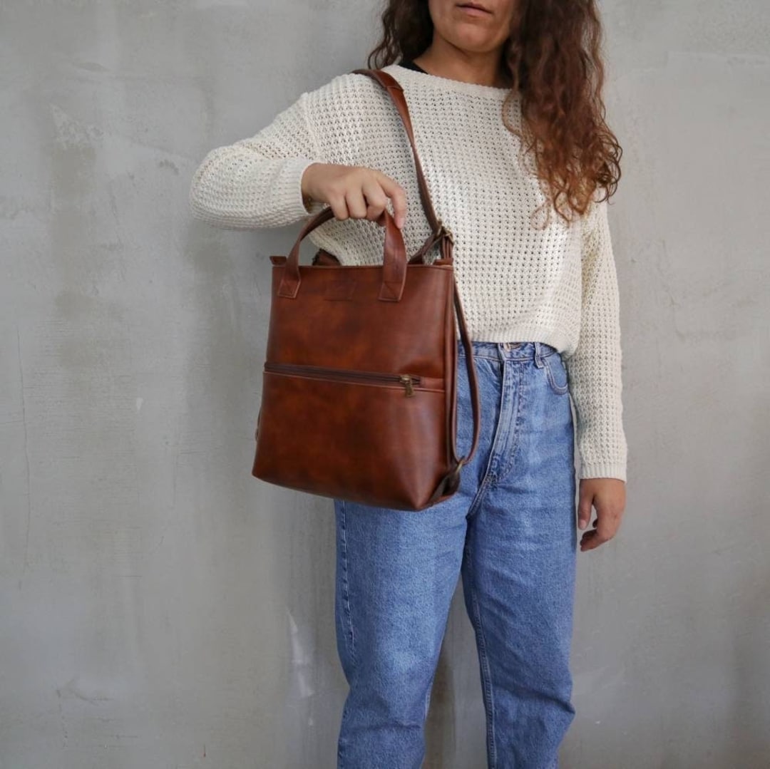 Small Convertible Backpack Shoulder Bag,crossbody Brown Vegan Leather ...