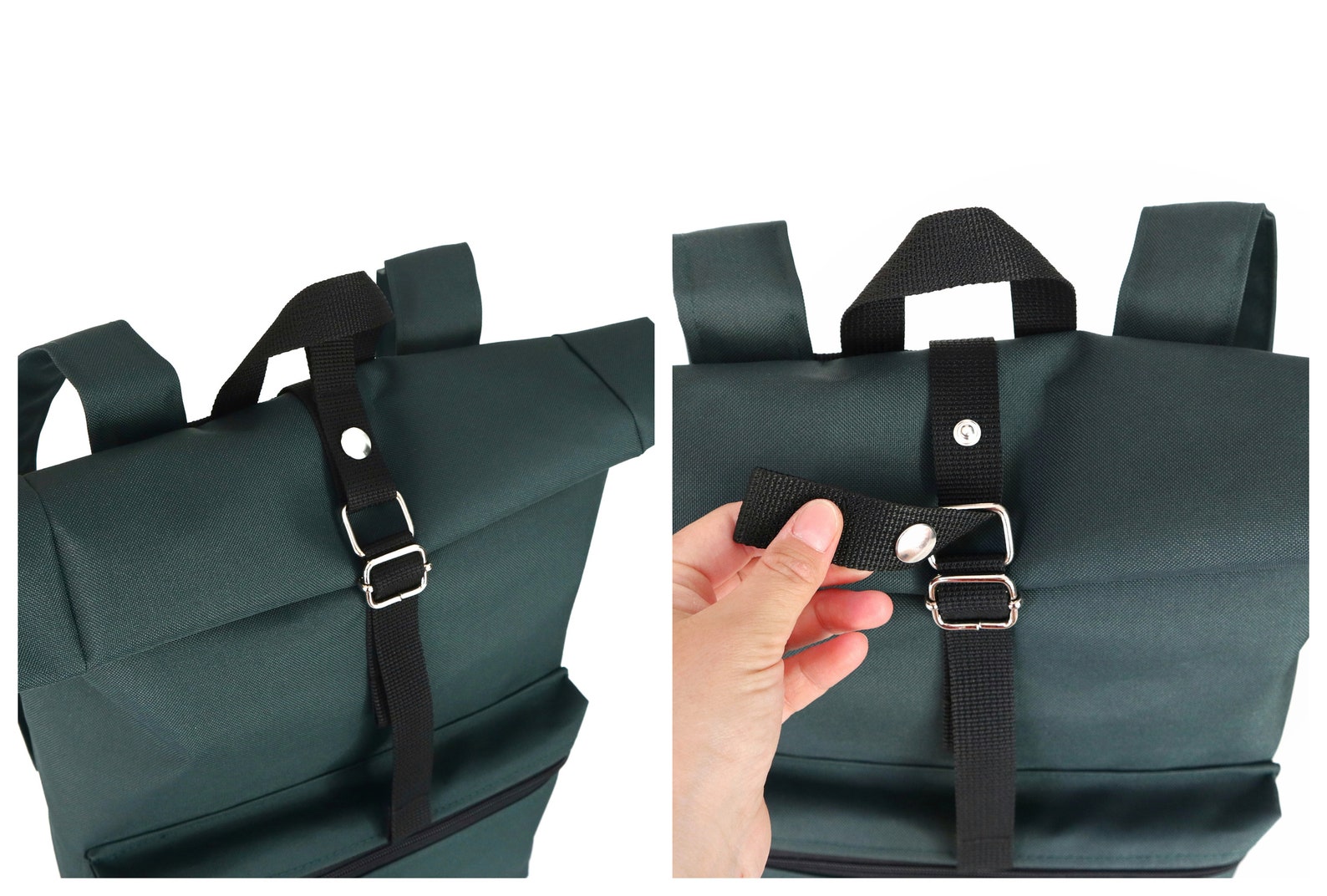 Emerald Green Roll Top Backpack Forest Green Bag With Zipper | Etsy