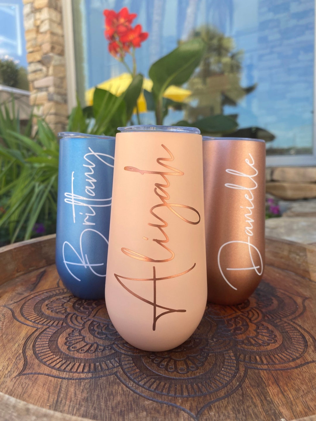 Champagne Flute Tumbler Personalized Bridesmaid Gift Ideas Stemless 6oz ...