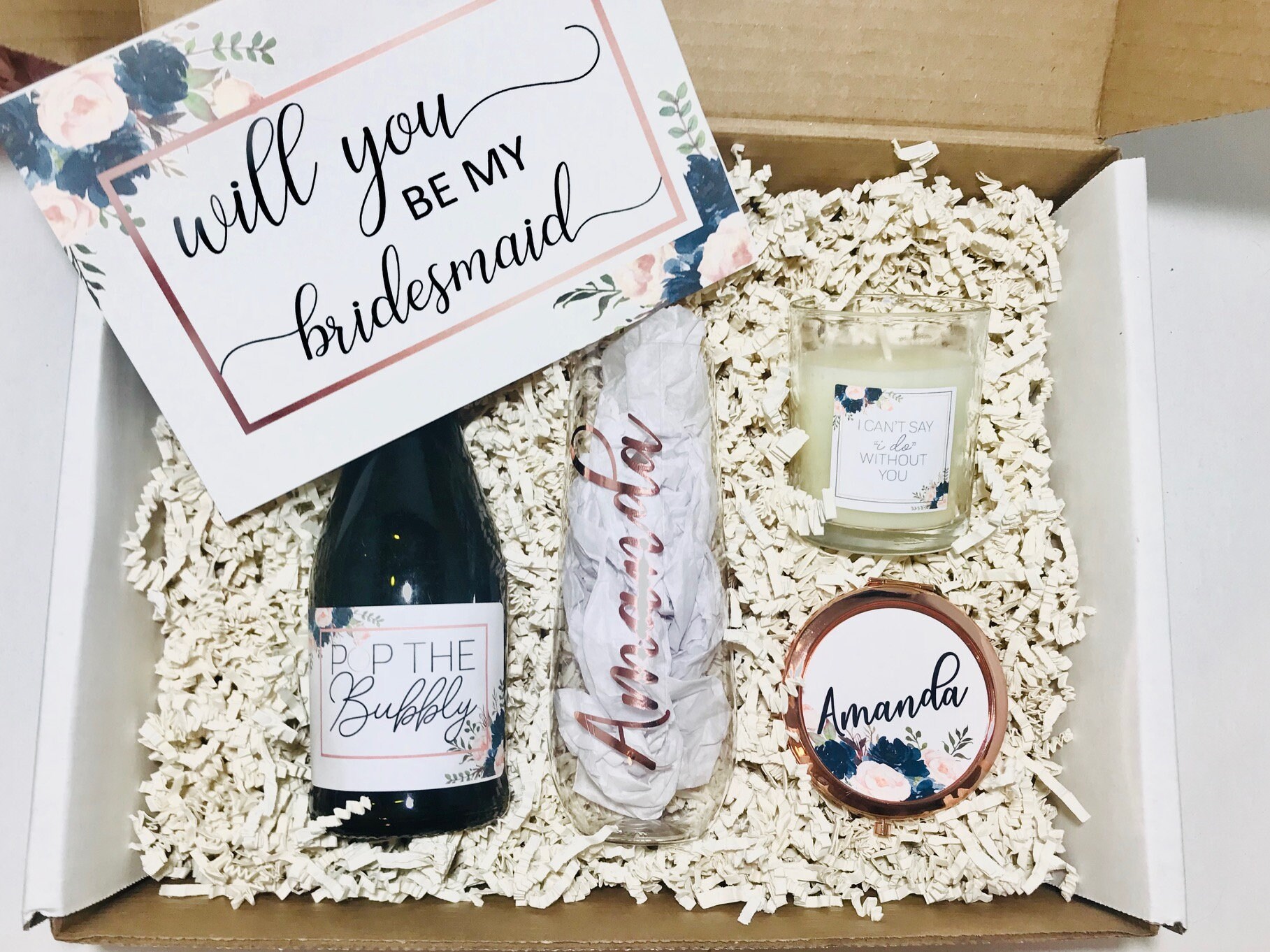 Bridesmaid Proposal Box Navy Blush Floral Etsy