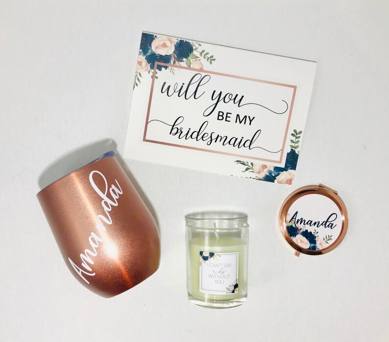 Bridesmaid Proposal Box Navy Blush Floral Etsy
