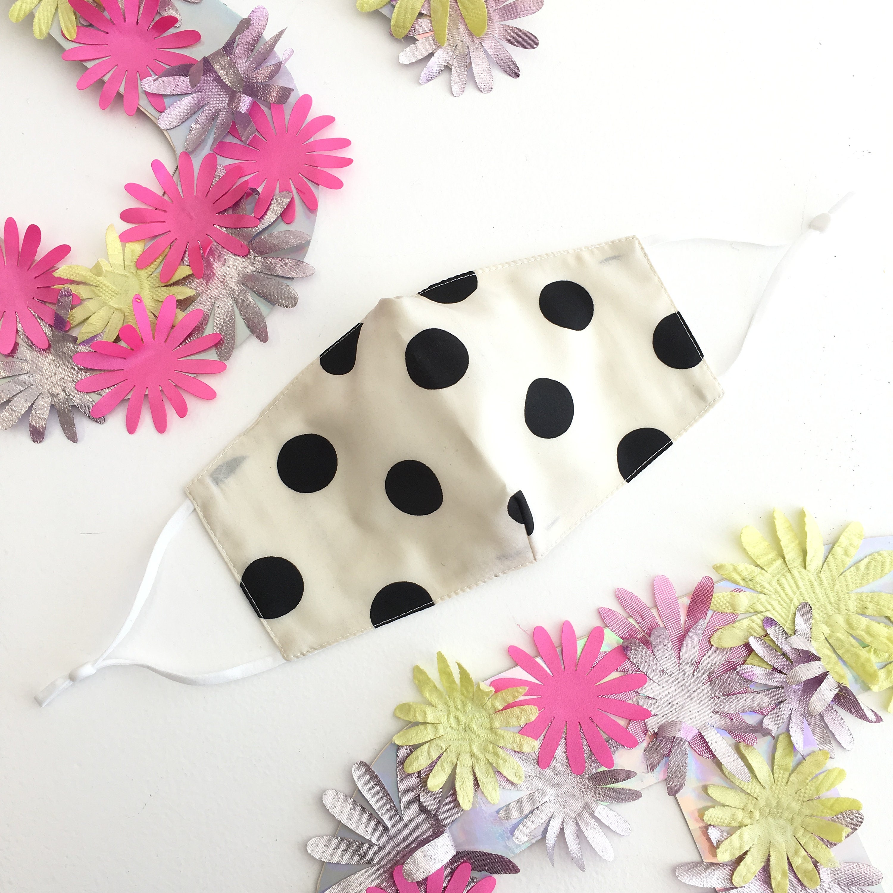 Polka Dot Face Mask Reusable Fashion Face Mask Two Layer Cotton Elastic ...