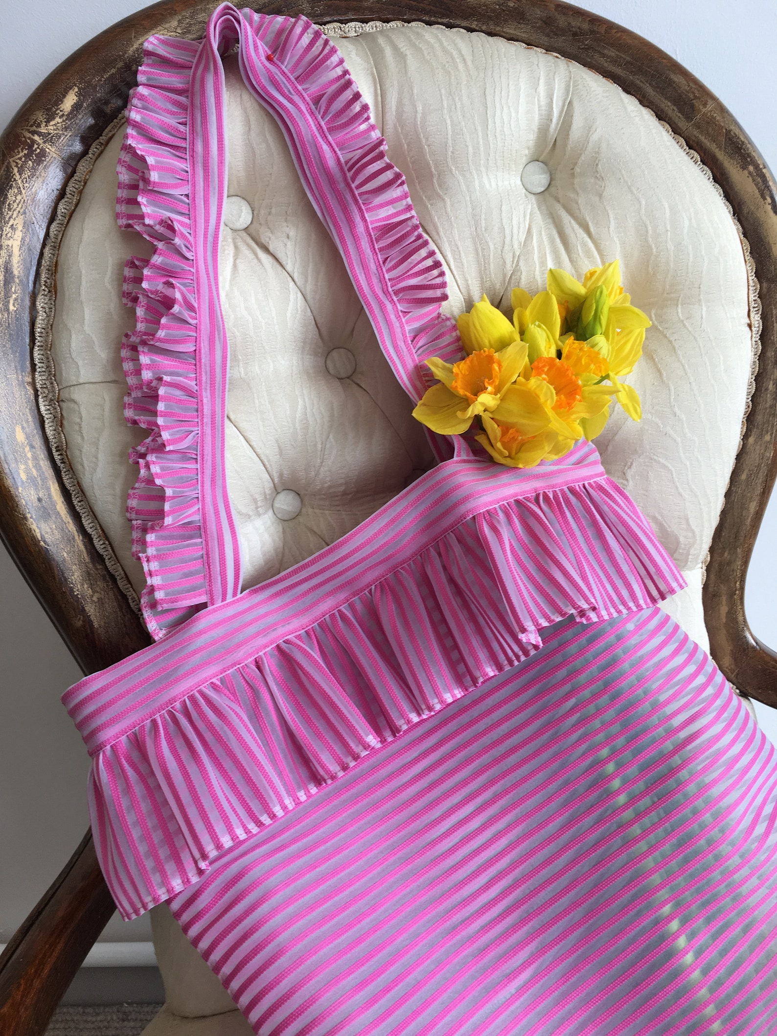 Pink Transparent Organza Ruffle Frill Tote Bag With Ruffle Handles ...