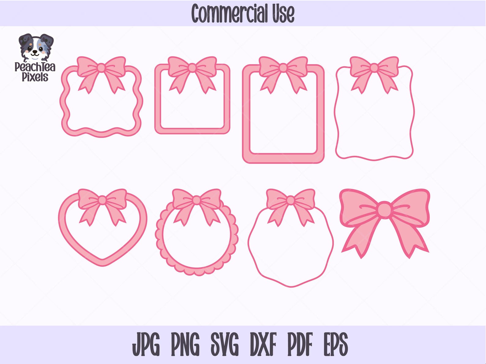 Coquette Bow Frames | Girly Clipart Cutfile (png, Jpg, Svg, Dxf, Eps ...