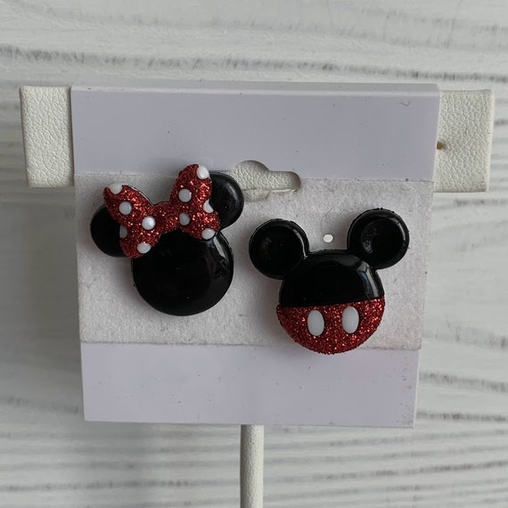 Mickey Mouse and Minnie Mouse Button Earrings - Etsy