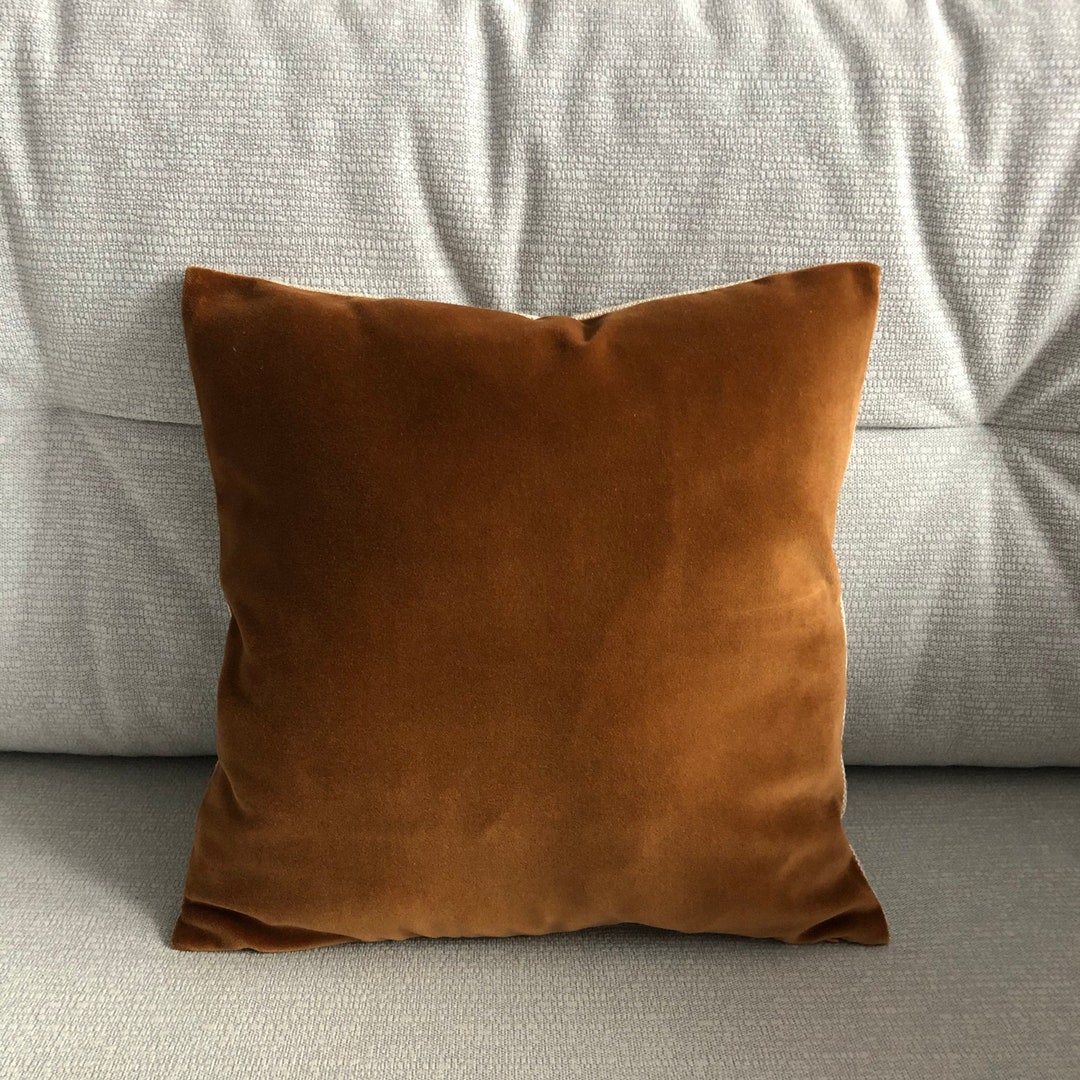 Caramel Velvet Pillow Cover: Handmade Cotton Velvet, Ecru Linen Back - Etsy