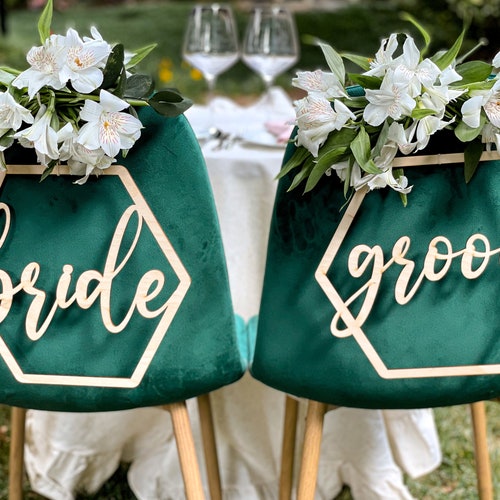Wedding Chair Sign Bride and Groom Backs Signs Decor Wooden - Etsy