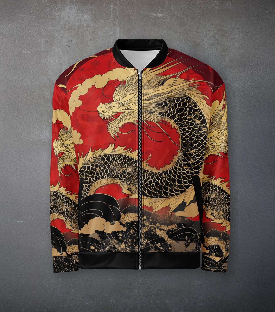 Red & Gold Chinese Dragon Bomber Jacket: Asian Streetwear - Etsy