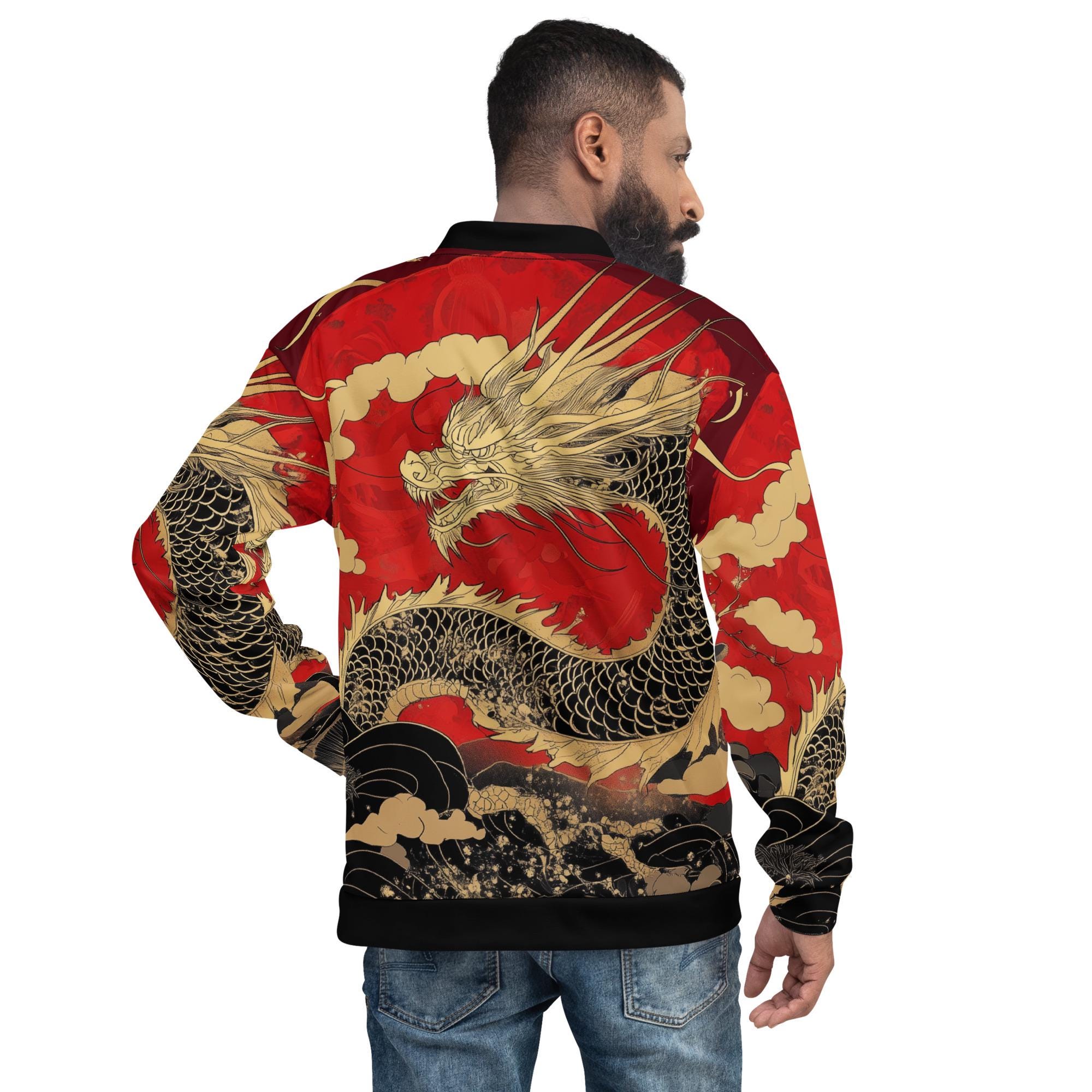 Red & Gold Chinese Dragon Bomber Jacket: Asian Streetwear - Etsy