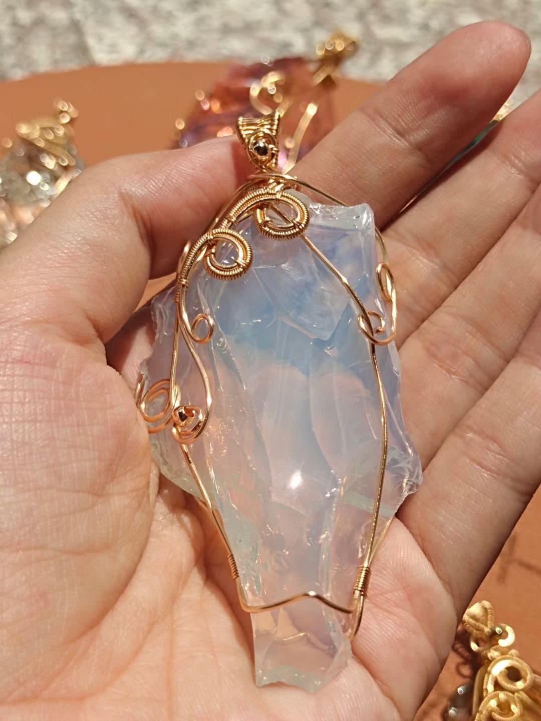 Hand Made Milky White Andara Crystal Necklace Gold-plated Winding ...