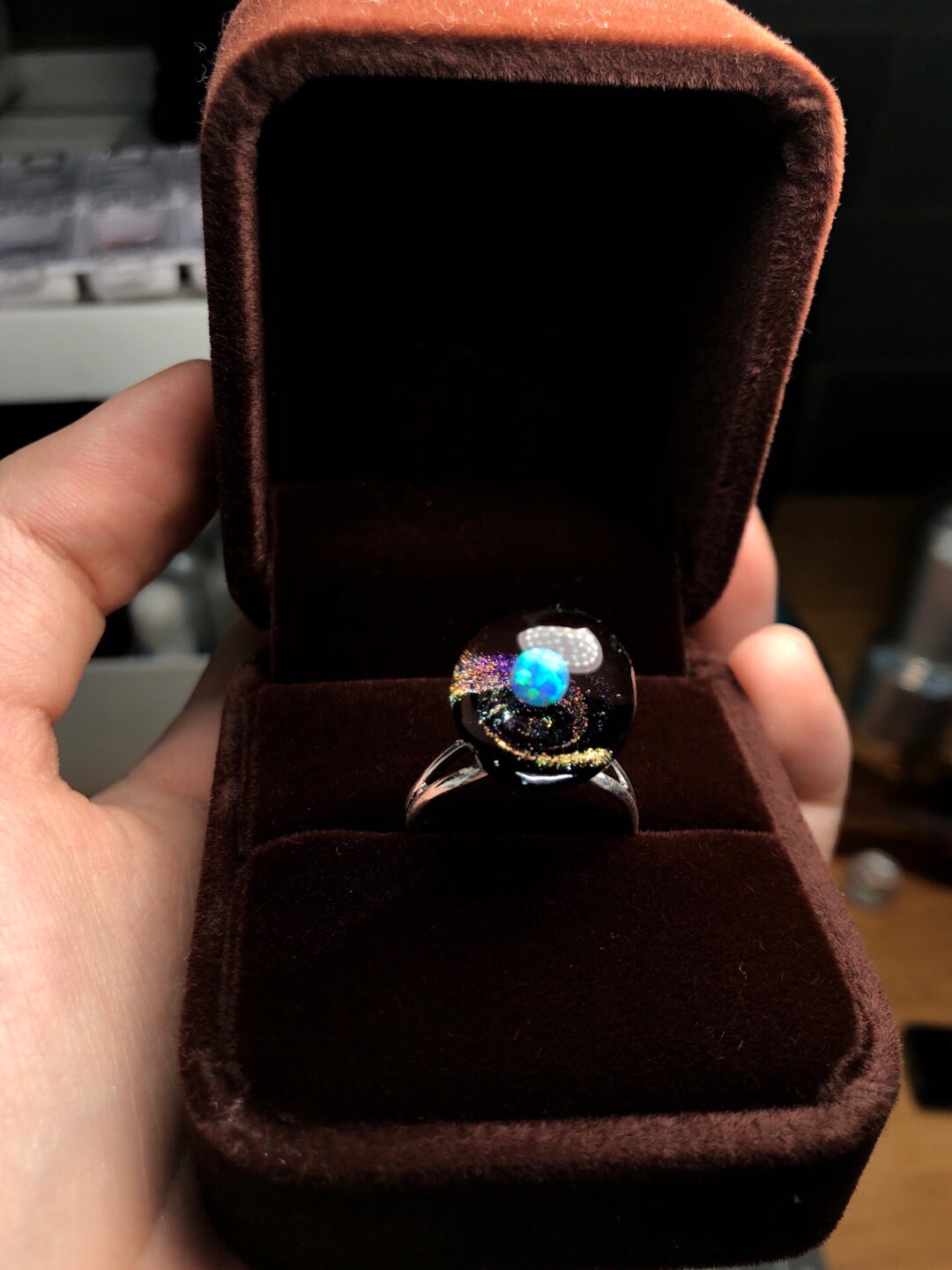 Personalized Blue Planet Ring, Glass Planet Ring,star Planet Rings ...
