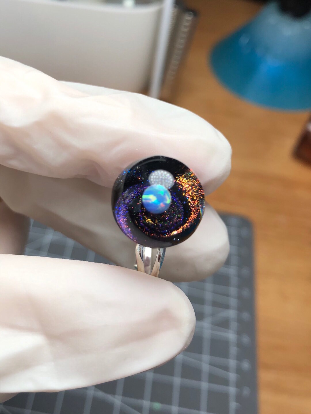 Personalized Blue Planet Ring, Glass Planet Ring,star Planet Rings ...