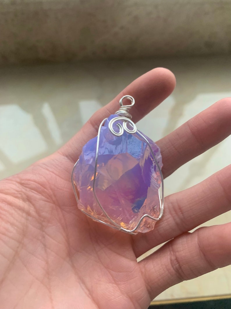 Hand Woven Sunset Pink Andara Crystal Necklace Metal Winding Gorgeous ...