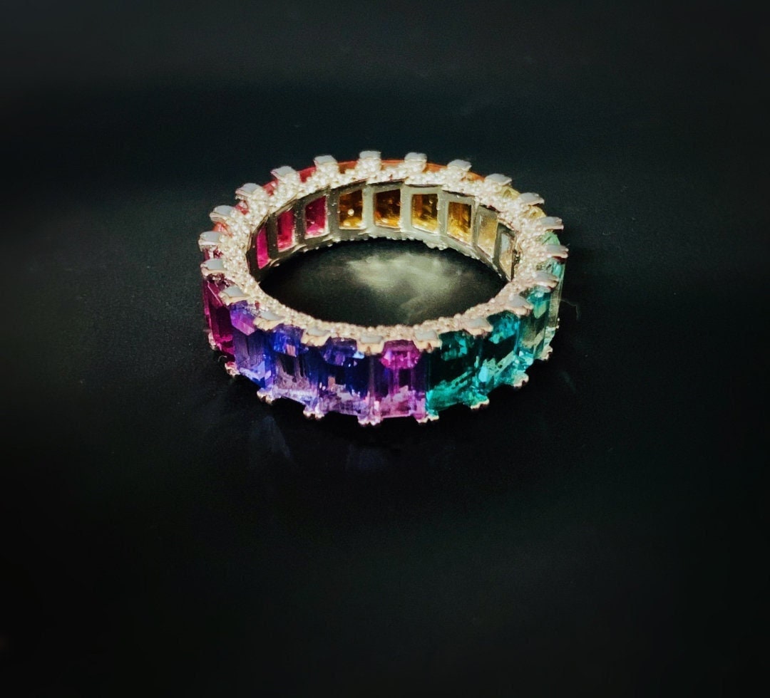 Custom Rainbow Ring Rainbow Gradient Ring Rainbow Diamond - Etsy