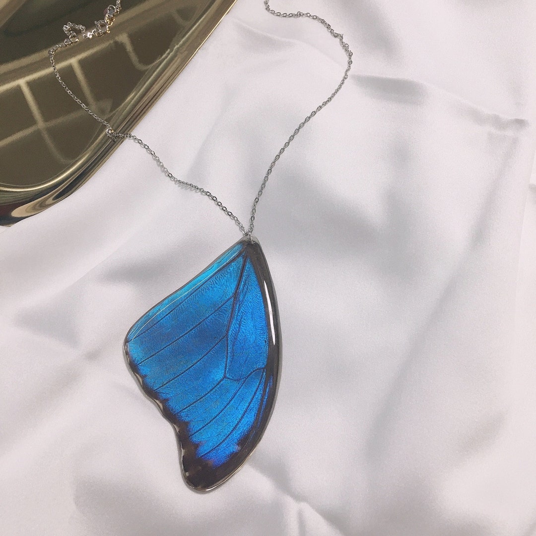 Blue Butterfly Wings Necklace, Butterfly Necklace, Gift for Her, Blue ...