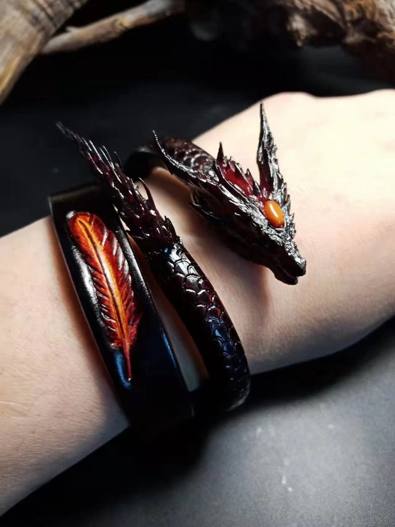 Dragon Bracelet Hand Carved Dragons Men's Bracelet - Etsy