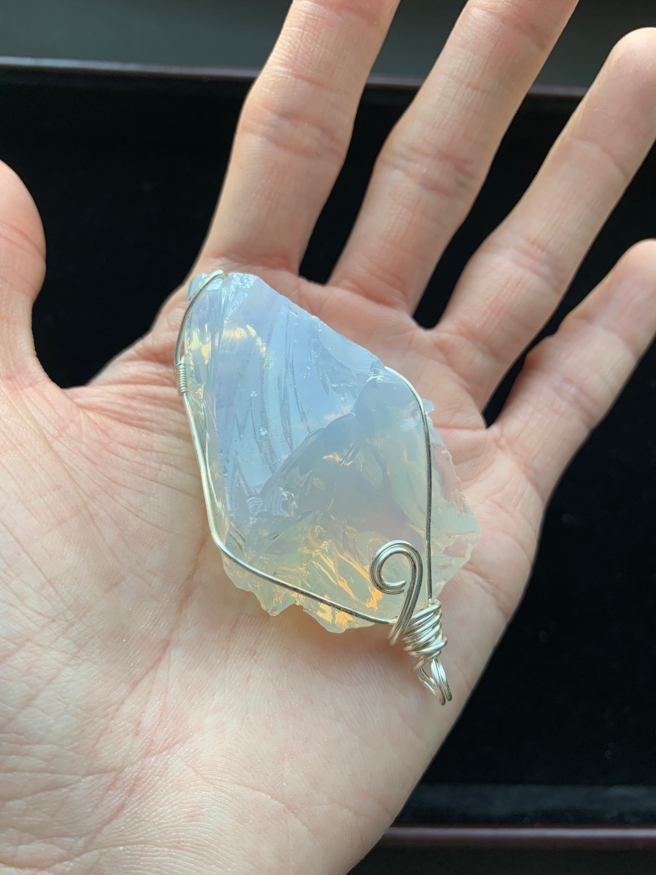 Hand Made Milky White Andara Crystal Necklace Metal Winding Gorgeous ...