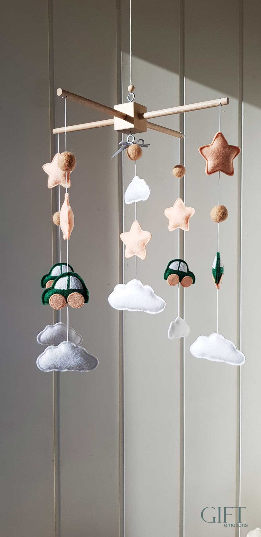 Baby Mobile With Green Cars - Felt Mobile - Baby Boy Mobile -natural ...