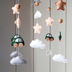 Baby Mobile With Green Cars - Felt Mobile - Baby Boy Mobile -natural ...