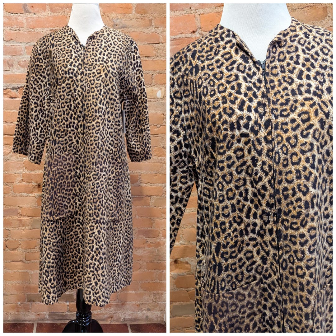 Vintage 1950's Brown Cheetah Flannel Bed Coat/ Vtg 50's Leopard Print ...