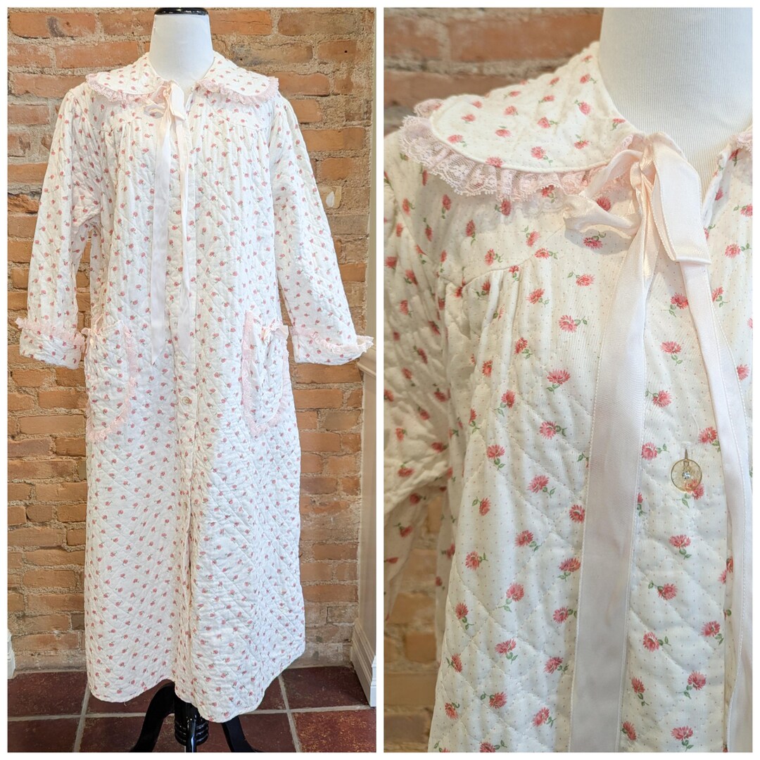 Vintage 1950's White Floral Quilted Bed Coat/ Vtg 50's Floral Housecoat/ Size Medium - Etsy