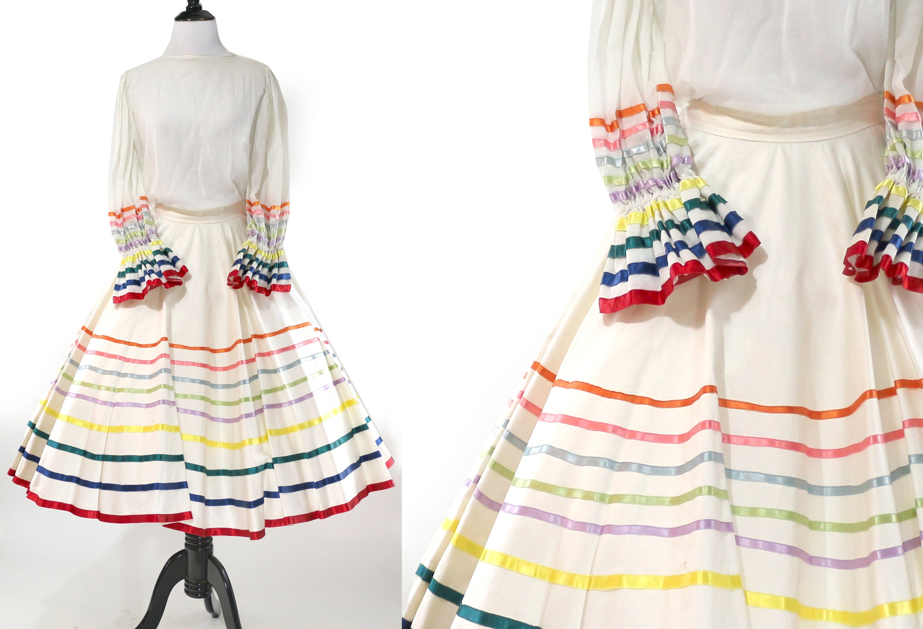 Vintage 1950's White and Rainbow Ribbon Dance Costume - Etsy