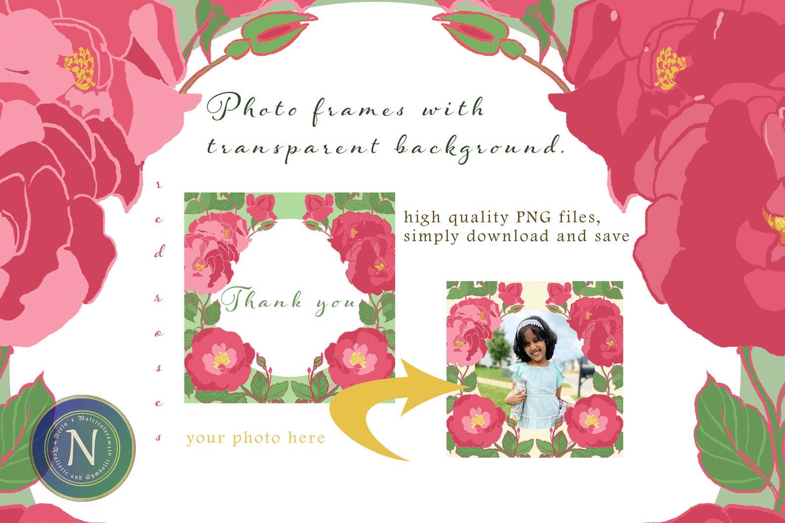 Photo Frames Red Roses Rose Border Photo Overlays Floral | Etsy