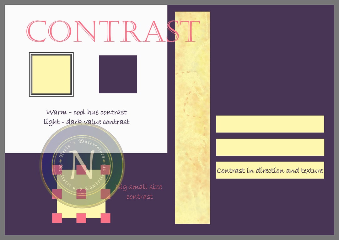 Art Reference Cards | Design Principles | Contrast |2 Cards Each 6" * 4 ...