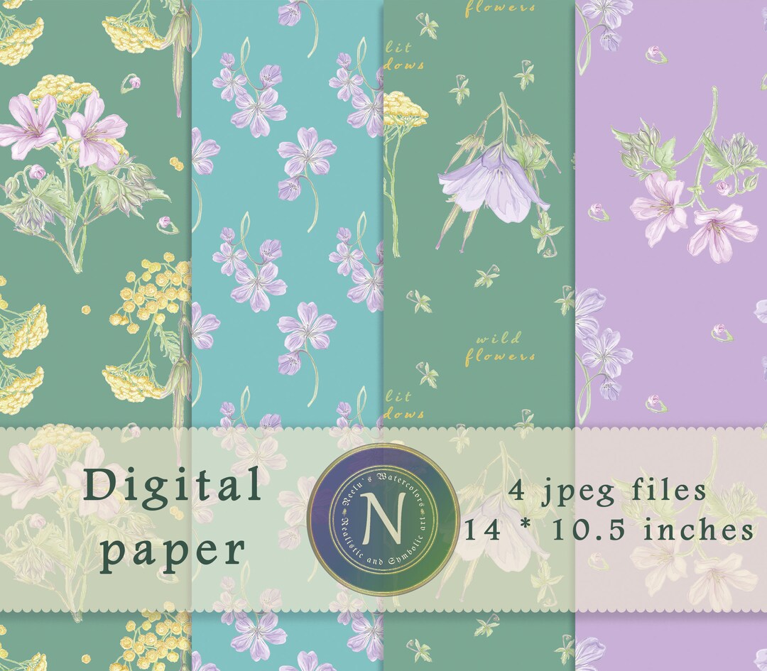 Blue Green Floral Digital Paper| Seamless, Tileable Patterns | Repeat ...