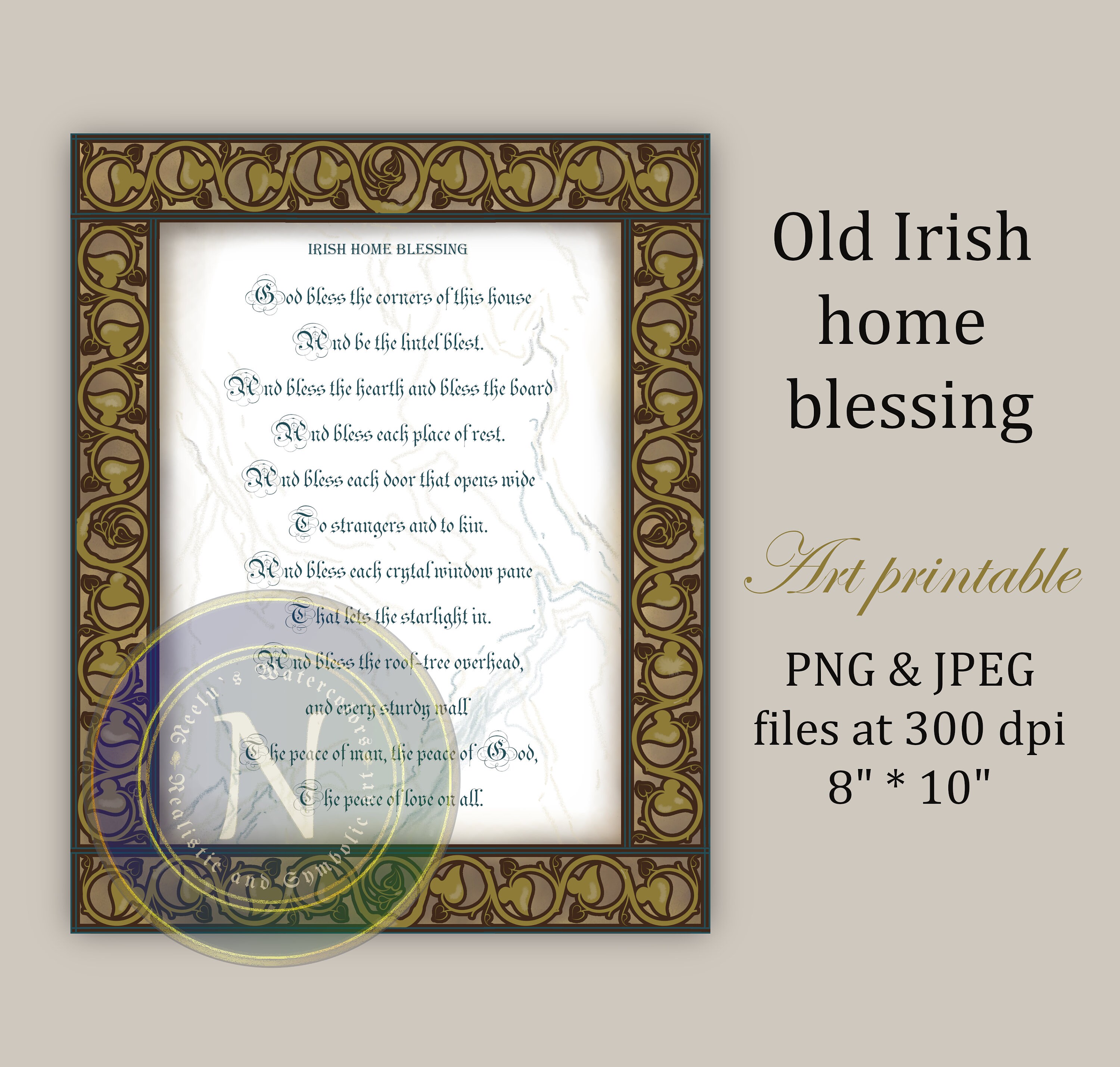 Old Irish Home Blessing Kitchen Decor | 8" * 10" Typography With Scroll ...