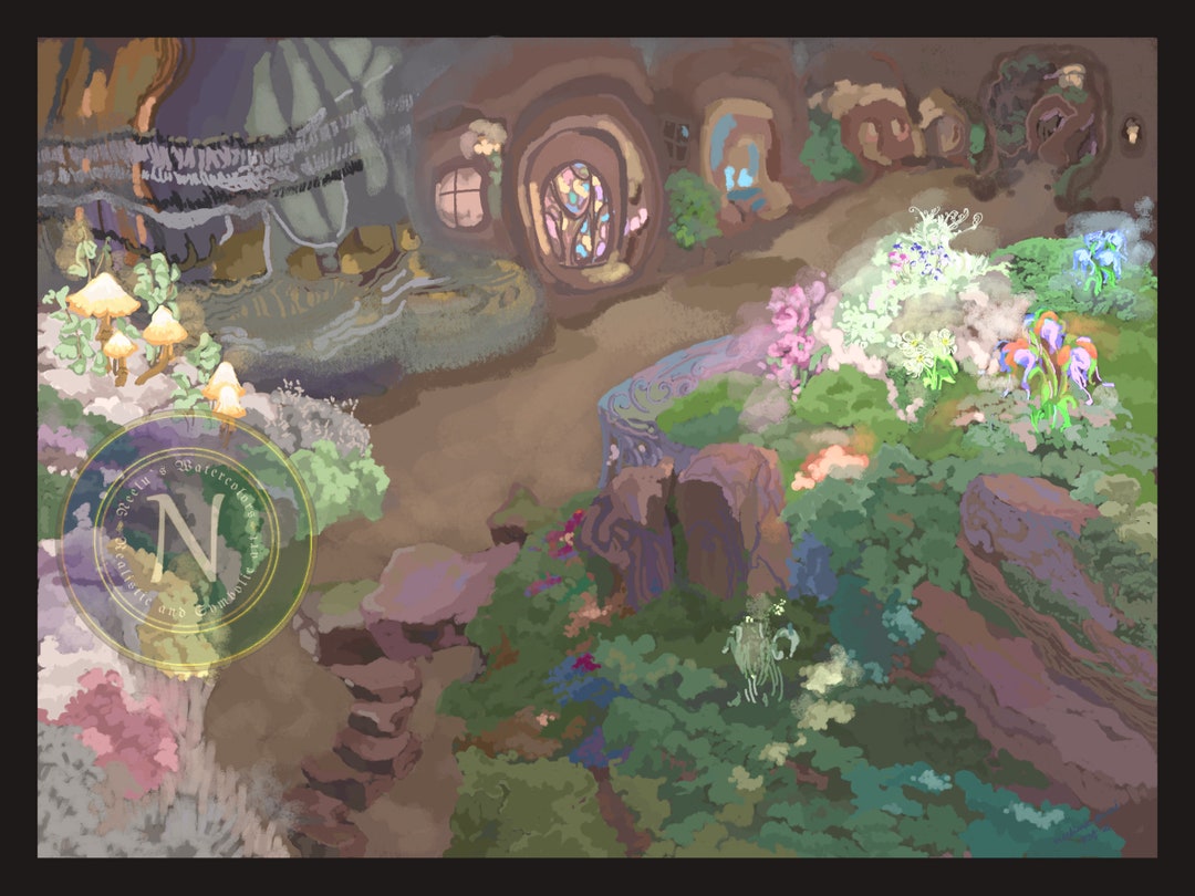 Healing Caves Illustration Wall Art | Waterfall Mystic Caves Wall ...