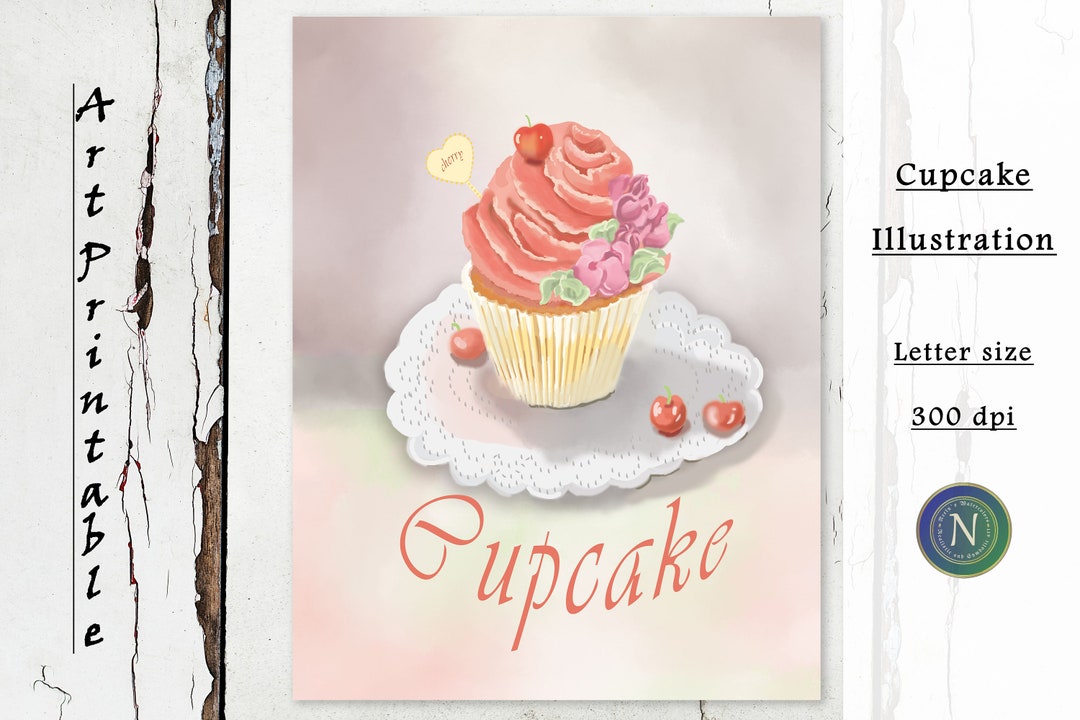 Cupcake Illustration Kitchen Decor | Letter Size |art Printable | Dorm ...