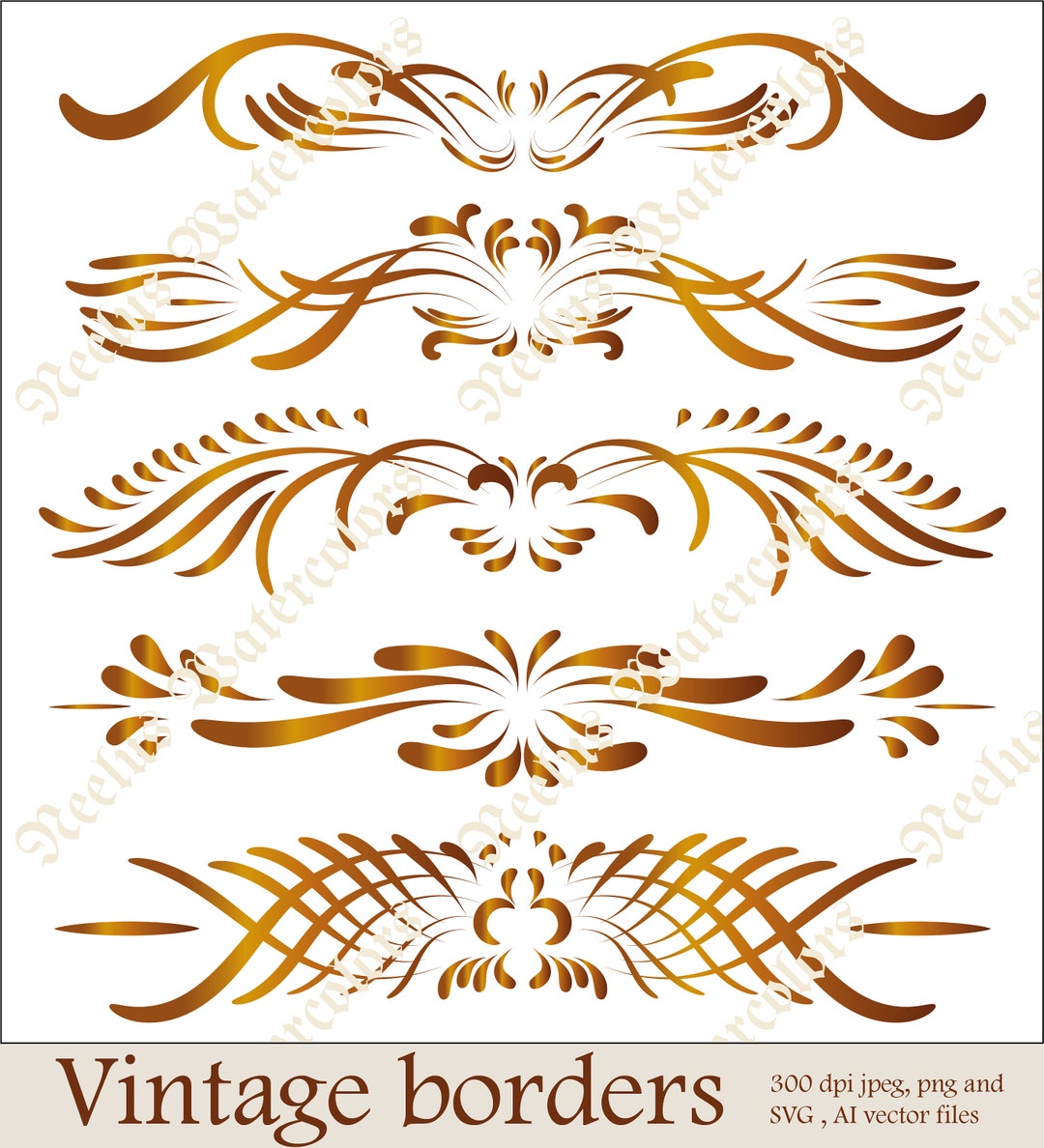 Vintage Border Clip Art in Dark Gold| Digital Download| Design Elements ...
