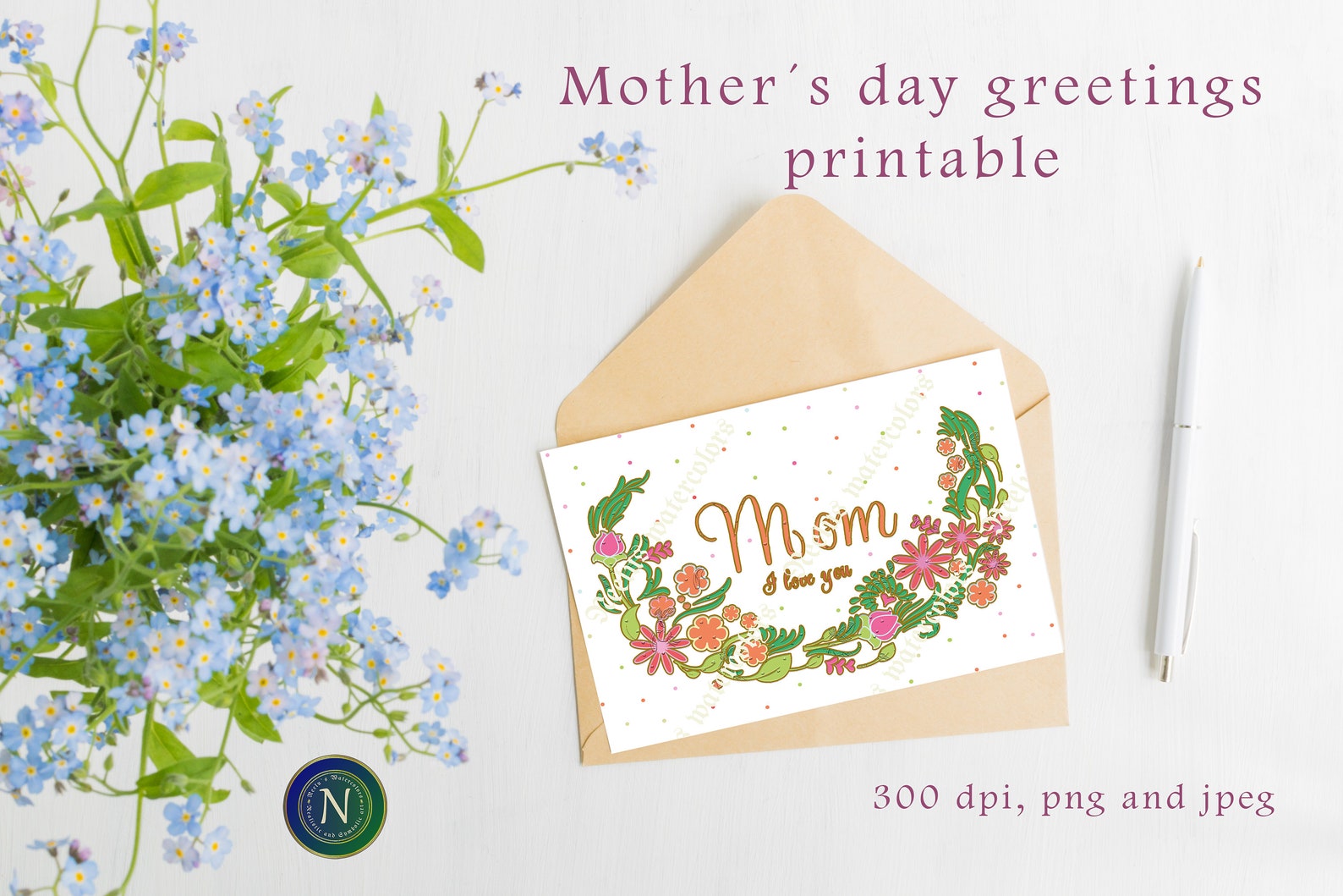 Mother's Day Floral Greetings Printable| Digital Download| 5inby7in ...