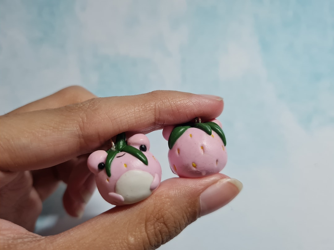 Cute Strawberry Polymer Clay Charm Frog - Etsy