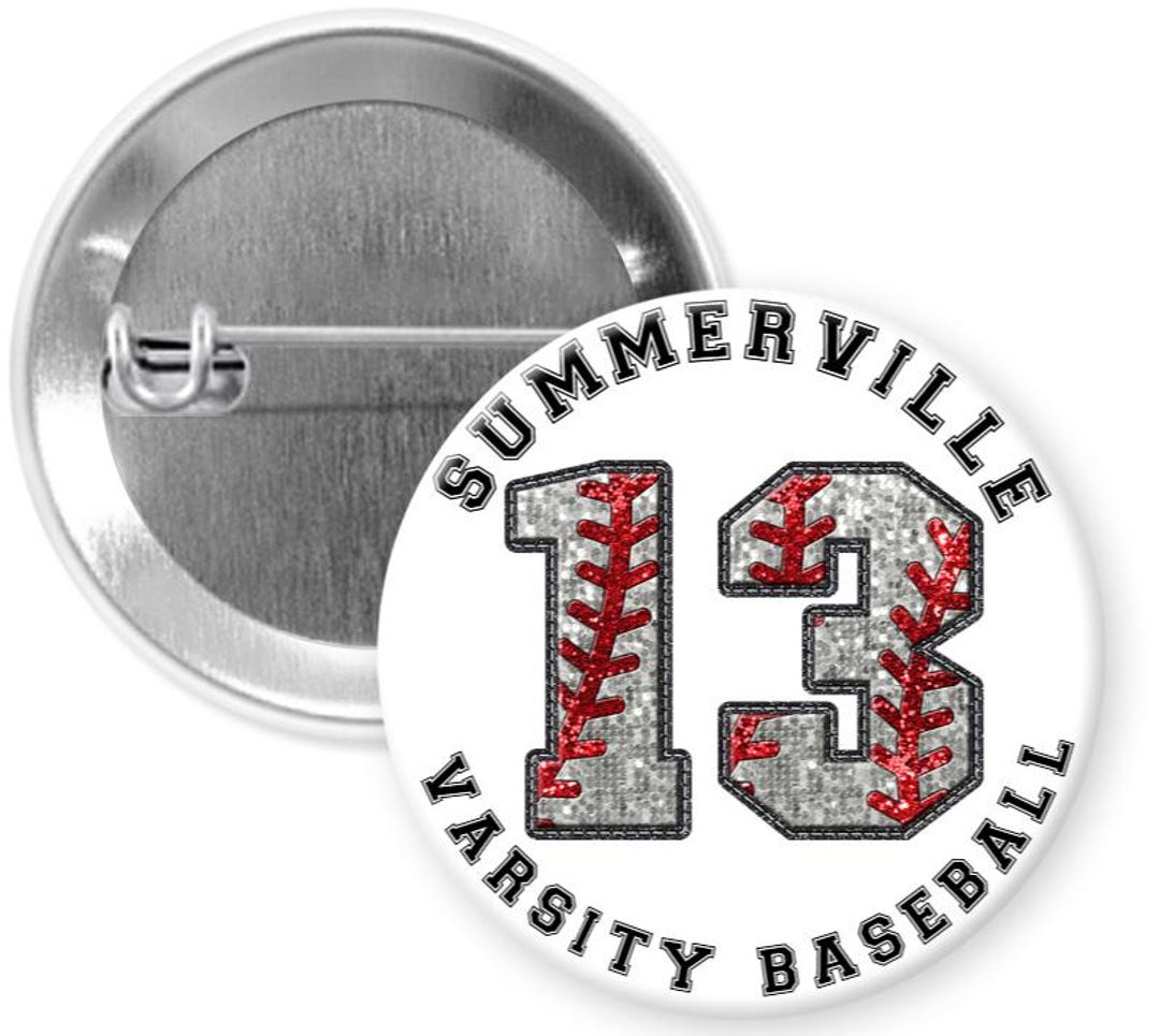 Personalized Custom Baseball Uniform Number Pin Button With Glitter ...