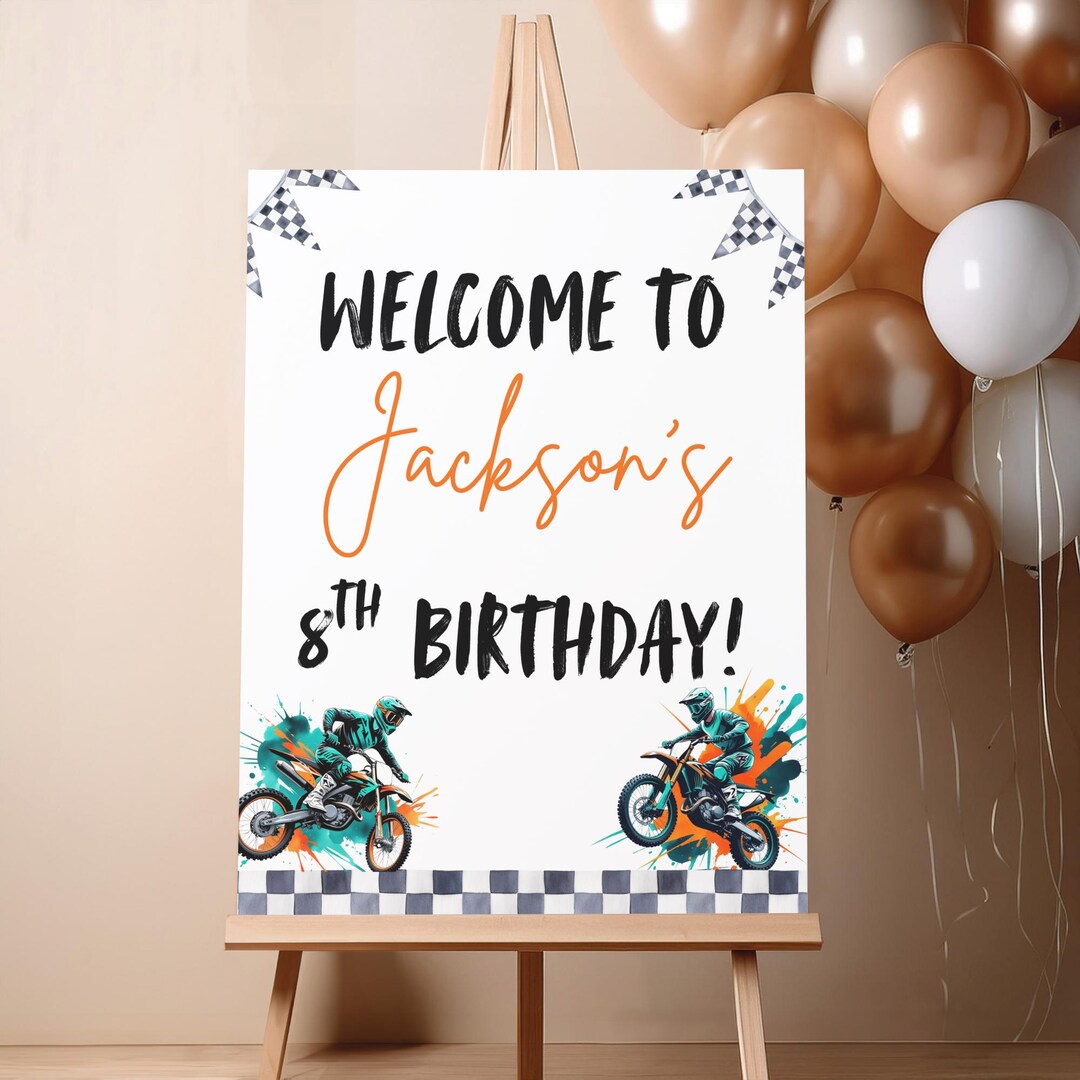 Dirt Bike Welcome Sign | Motocross Birthday Party Decor | Editable MX ...