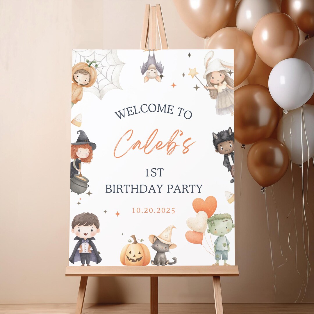 Spooky One Birthday Welcome Sign | Editable Canva Template | Halloween ...
