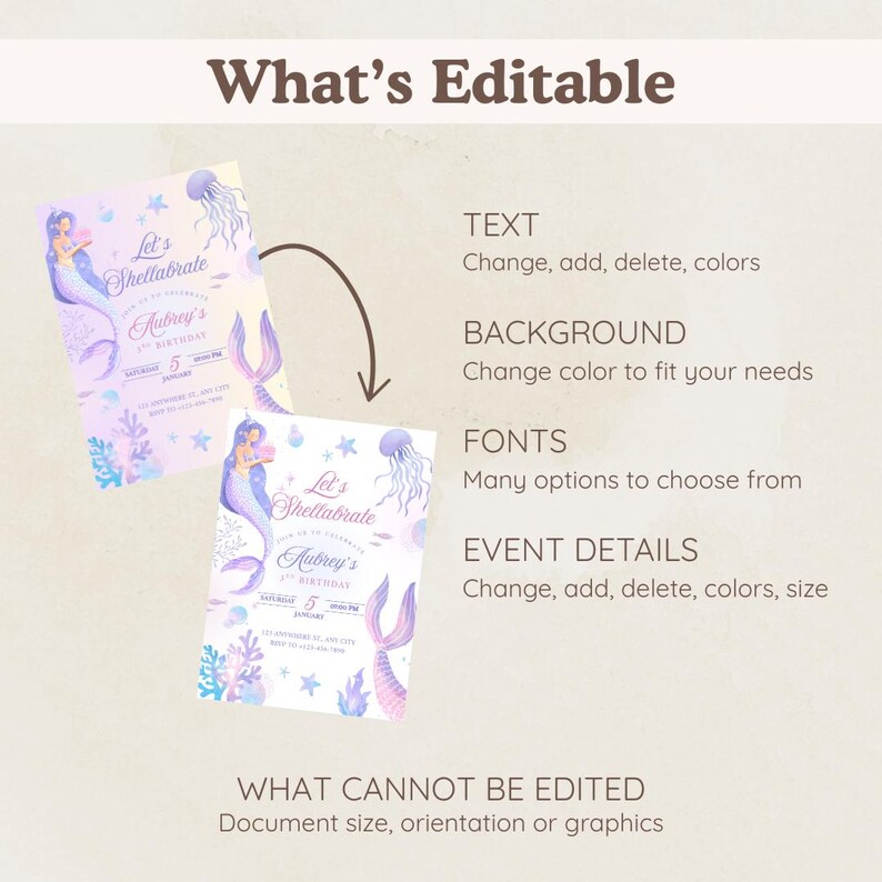 Mermaid Birthday Party Template Bundle Editable Under the Sea Birthday ...