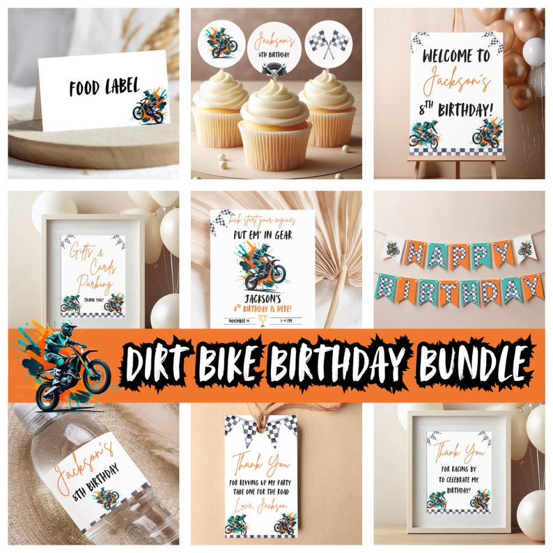 Dirt Bike Birthday Template Bundle | Motocross Birthday Party ...