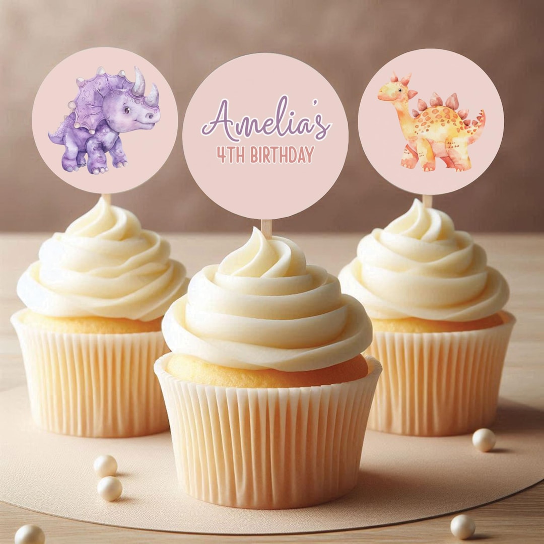 Dinosaur Birthday Cupcake Toppers | Editable Canva Template | Dino ...