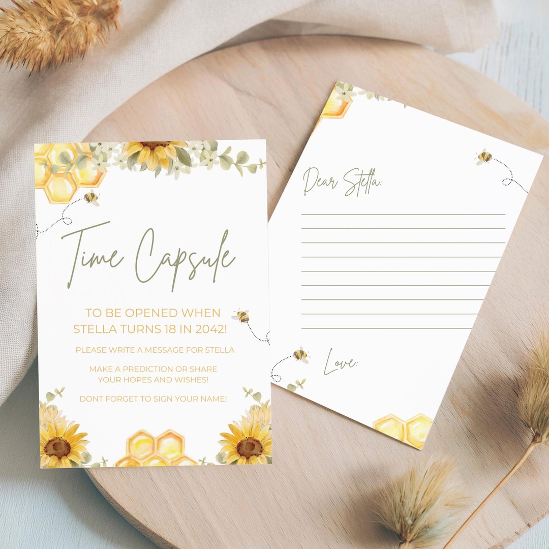 First Bee Day Time Capsule Sign & Notes | Editable Canva Template ...