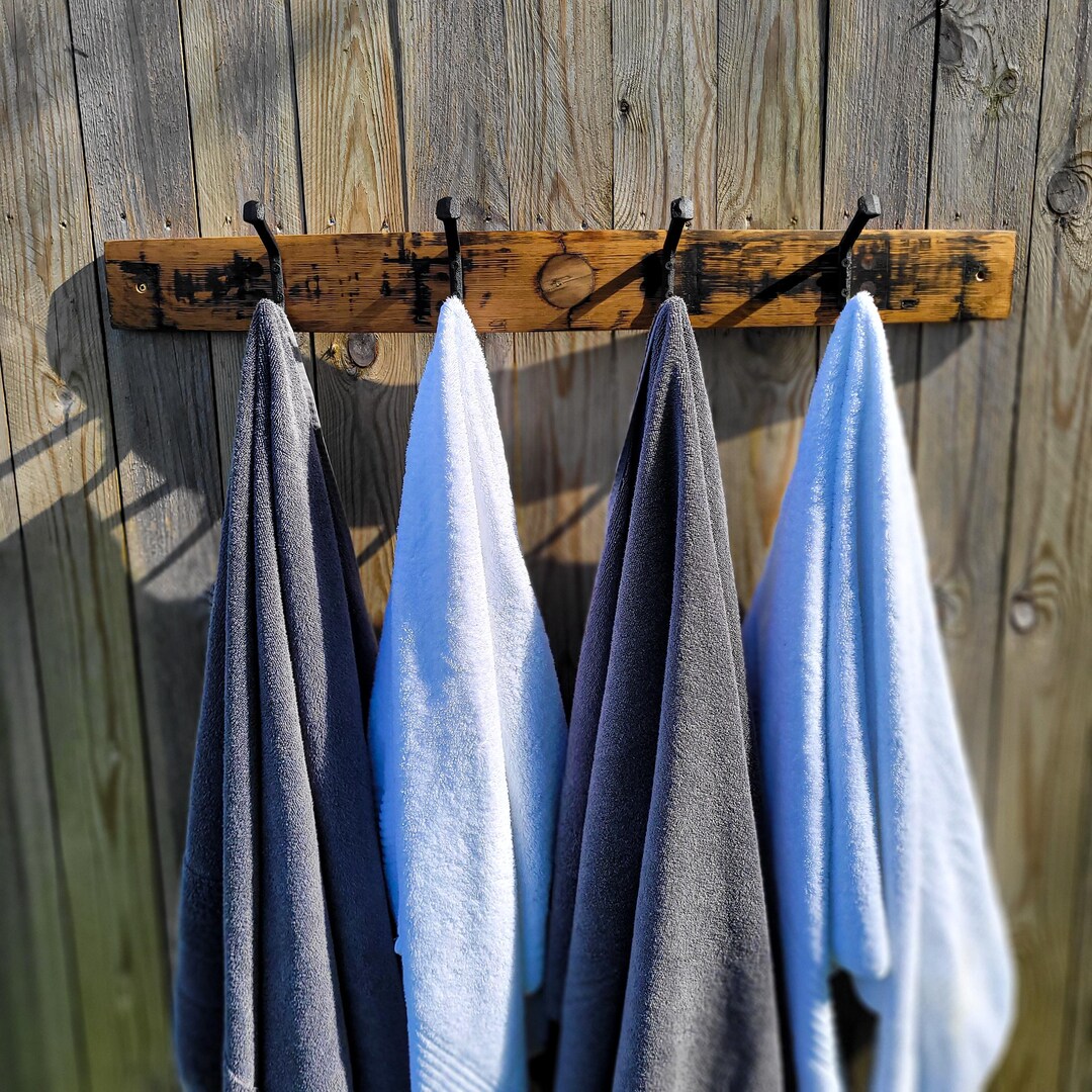 Whisky Barrel Stave and Railroad Spike Rack for Coats, Hats and Towels ...
