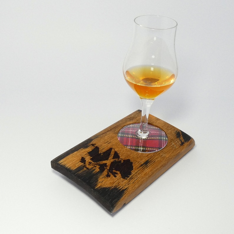 Whisky Glass Tray made from Whisky Barrel with Scotland Map | Etsy
