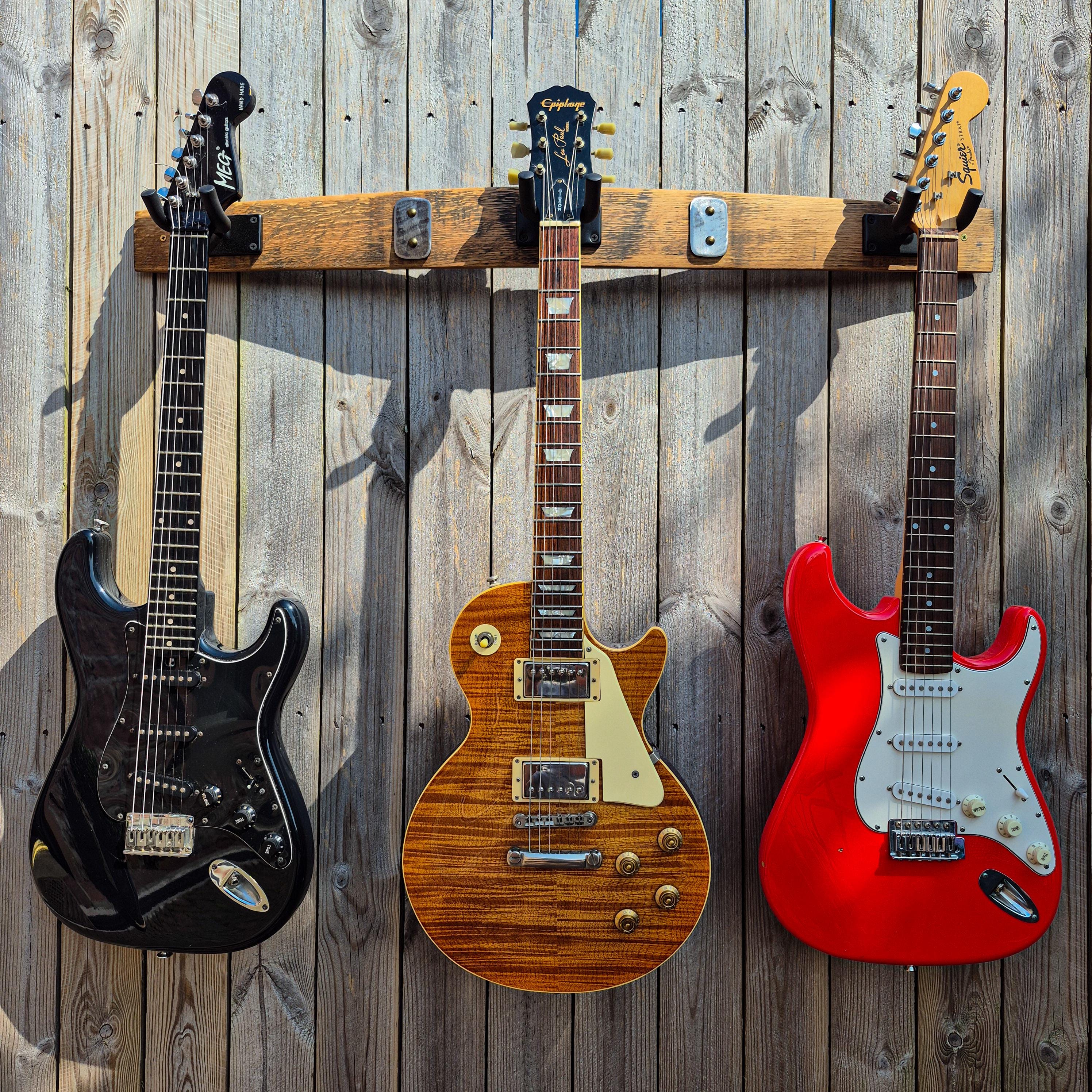 Rustic Whiskey Barrel Stave Guitar Wall Mount Hanger Rack | Metal ...