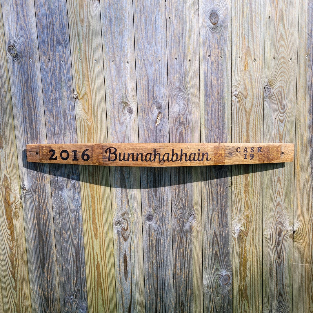 Rustic Whisky Barrel Stave Wall Decor - Bunnahabhain 2016 Cask Plaque ...