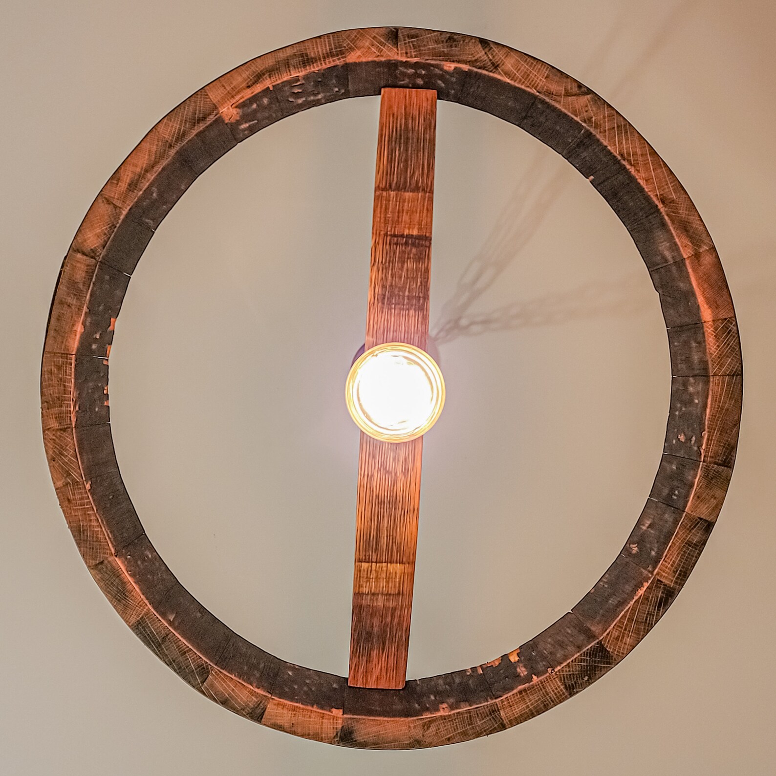 Rustic Bourbon Barrel Pendant Lamp - Handmade Wood Ceiling Chandelier ...