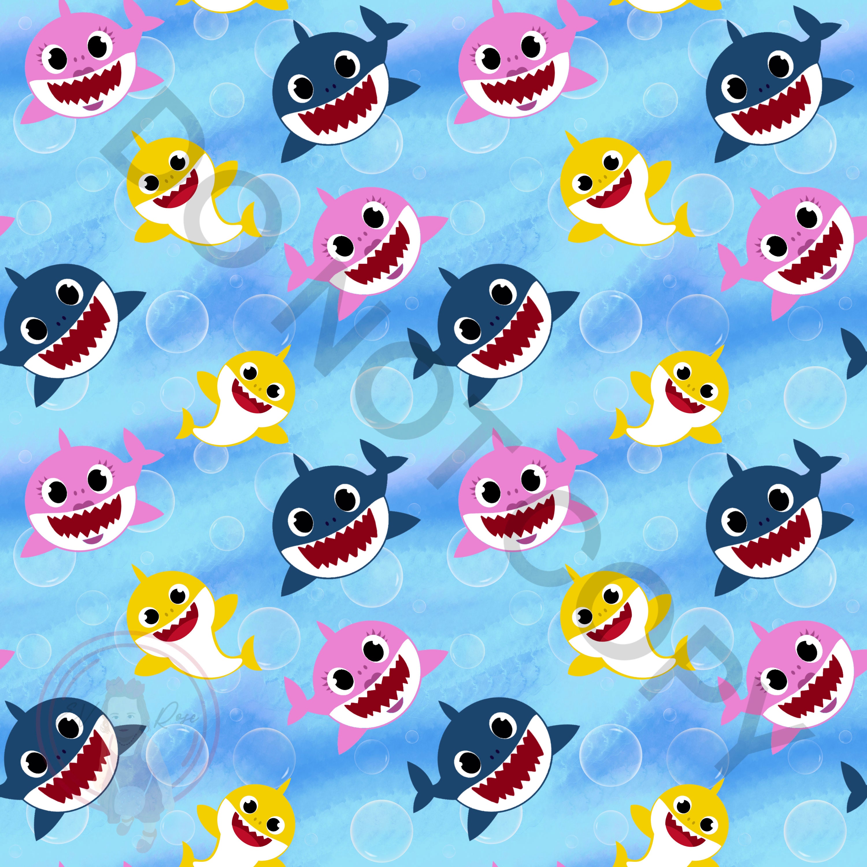 Baby Shark Seamless Pattern, Shark Family Repeating File, Fabric ...